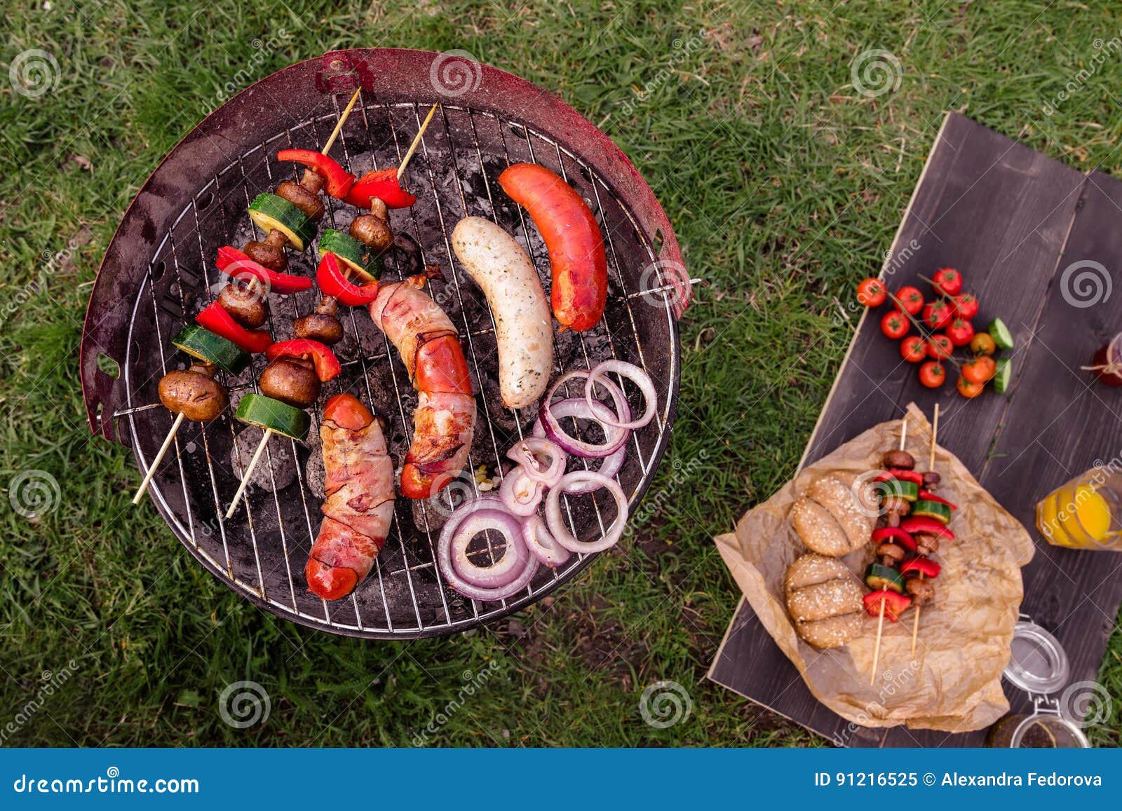 Grill with Various Delicious Barbecue Outdoor, Top View Stock Image ...