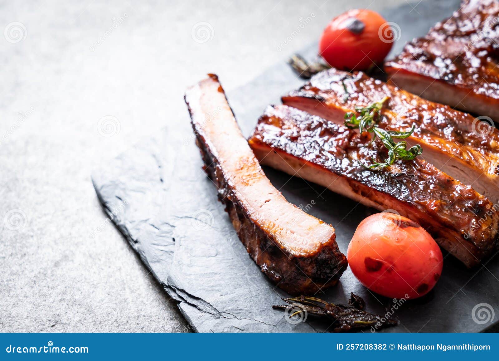 Grilled barbecue ribs pork stock photo. Image of ribs - 257208382