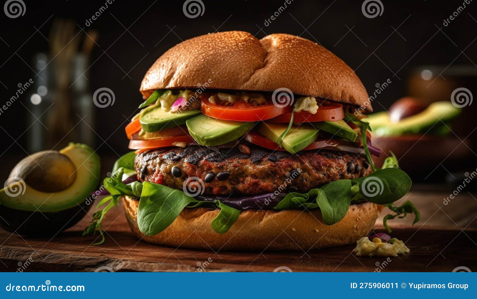 Grilled Beef Burger on Rustic Ciabatta Bun Generated by AI Stock ...