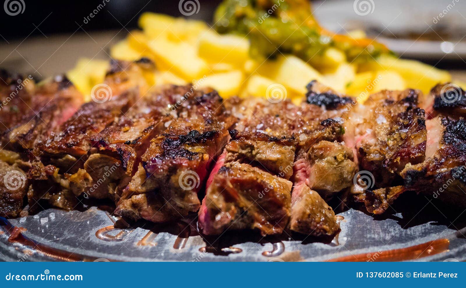 Grilled Beef Rib with Chips Stock Image - Image of color, horizontal ...