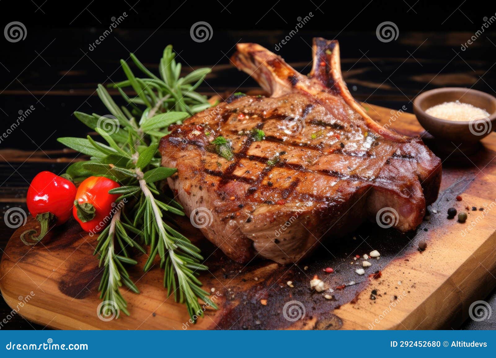 Grilled Beef Rib Chop with Pepper and Herbs Stock Photo - Image of meal ...