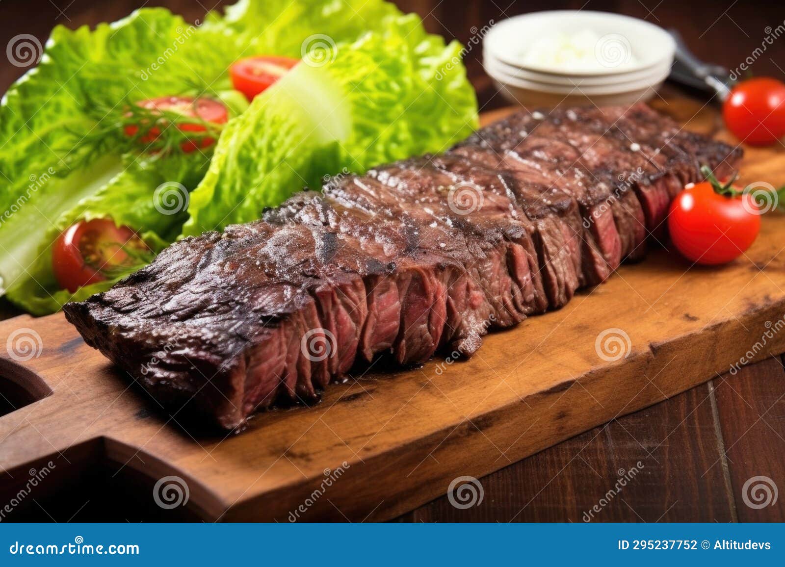 Grilled Beef Rib Serving on a Bed of Fresh Lettuce Leaves Stock Photo ...