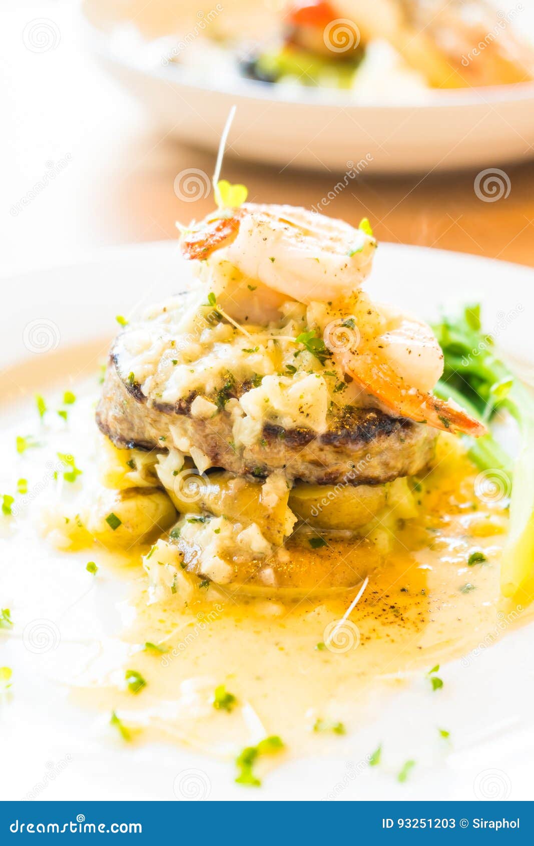 Grilled Beef and Shrimp or Prawn Steak Stock Image - Image of surf ...