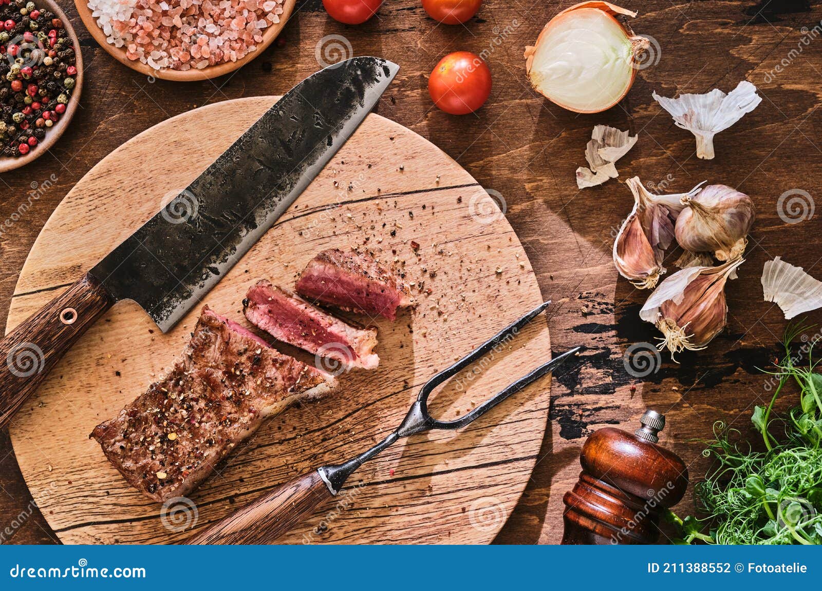 Grilled Beef Steak with Spices. Top View Stock Photo - Image of rust ...