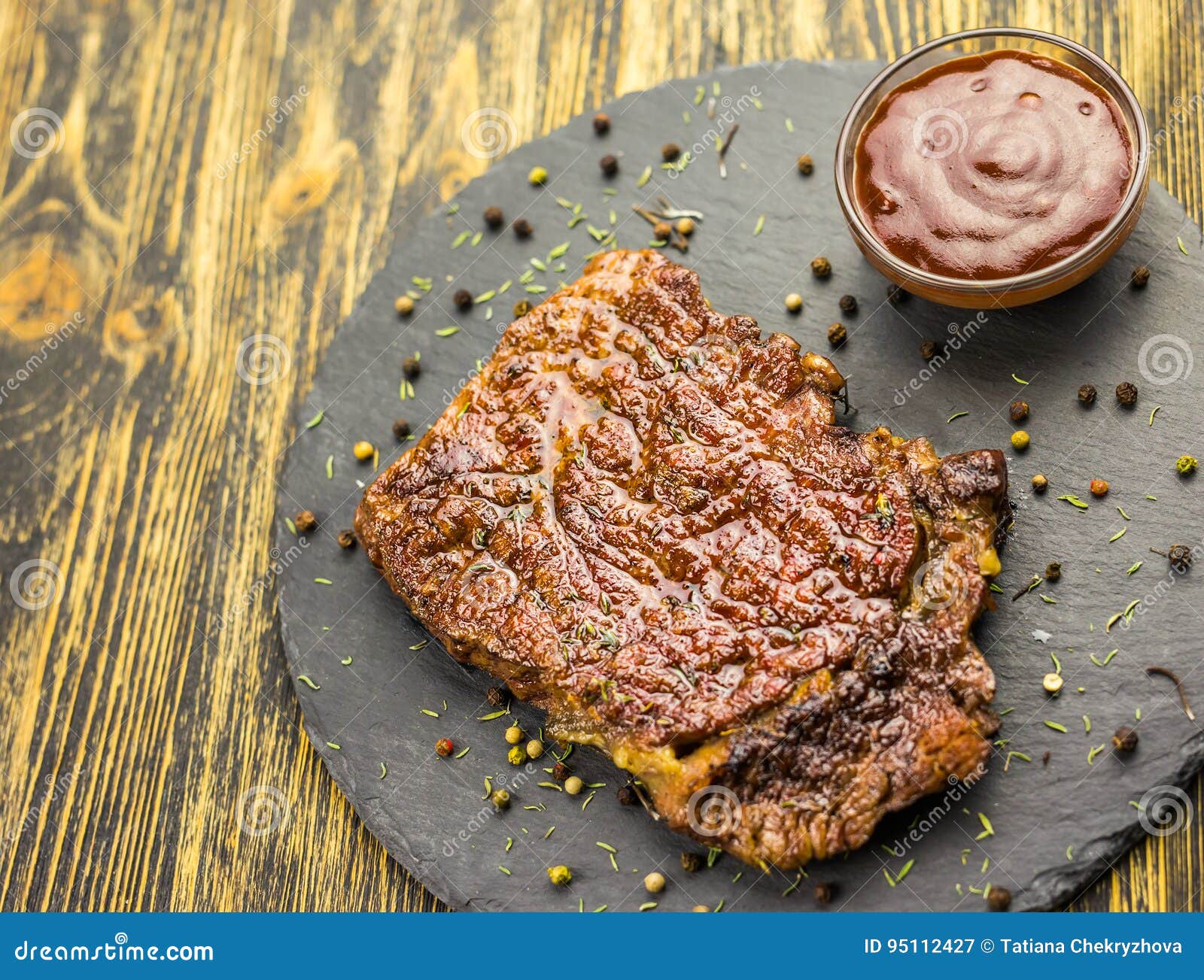 Grilled Beef Steak, Top View Stock Image - Image of cooked, background ...