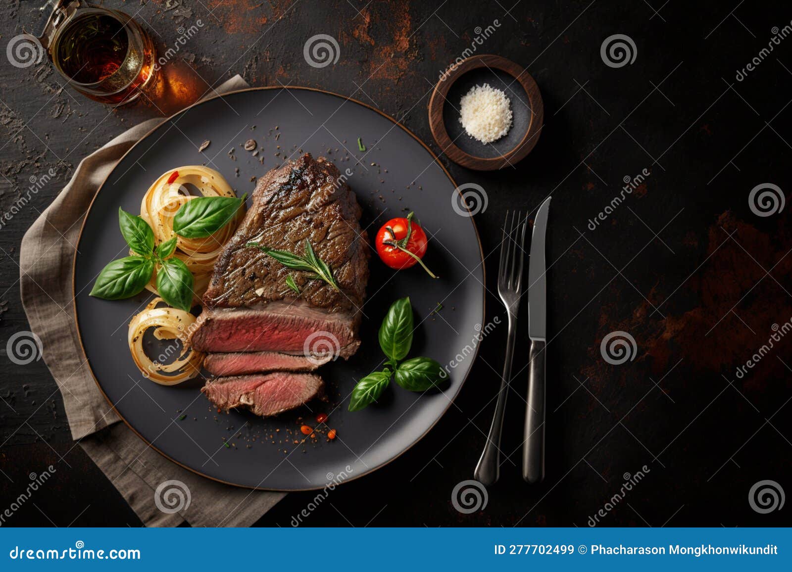 Grilled Beef Steak and Vegetables on a Plate in Dark Tone Stock Image ...