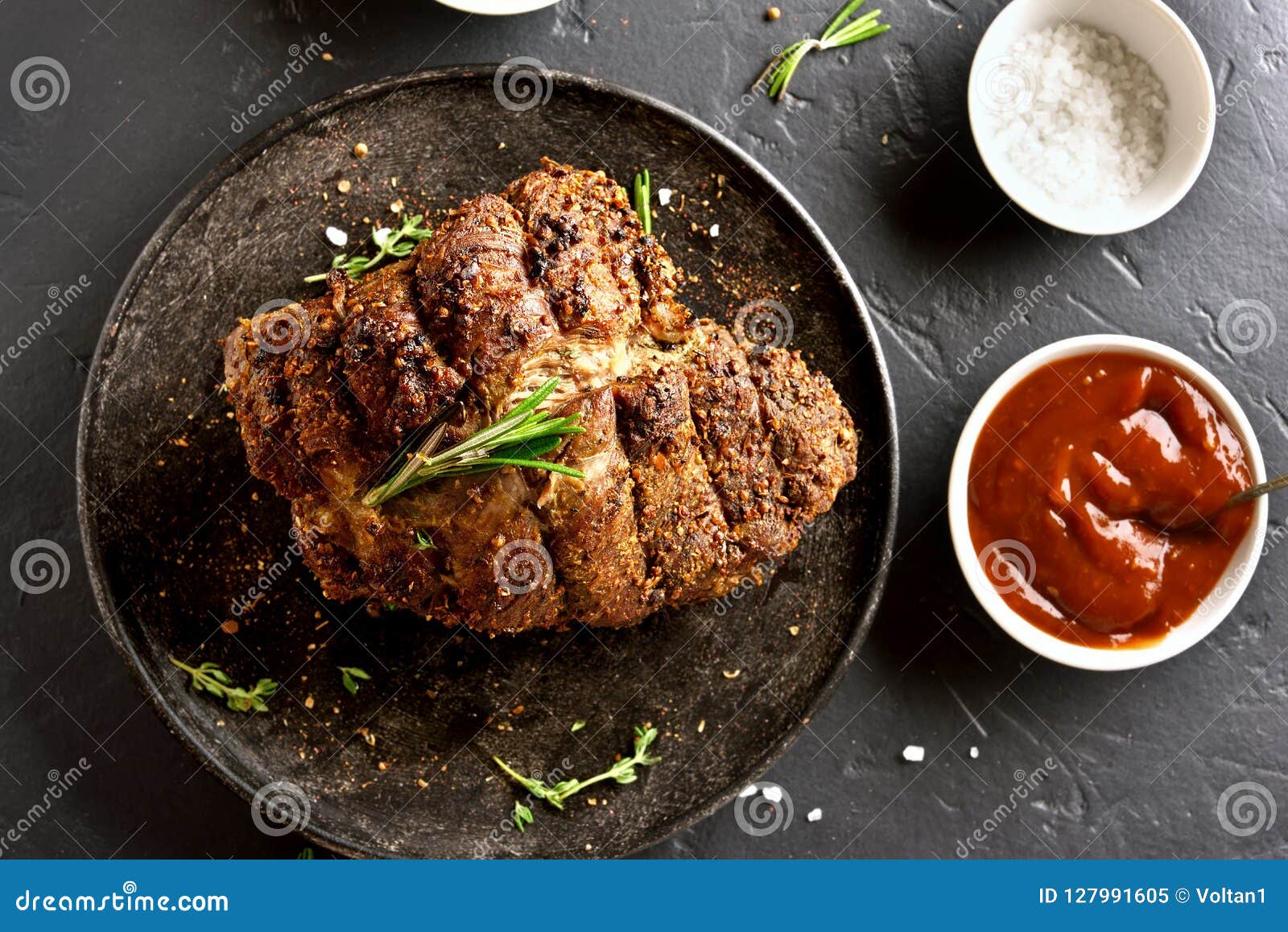 Grilled beef, top view stock image. Image of meal, fresh - 127991605