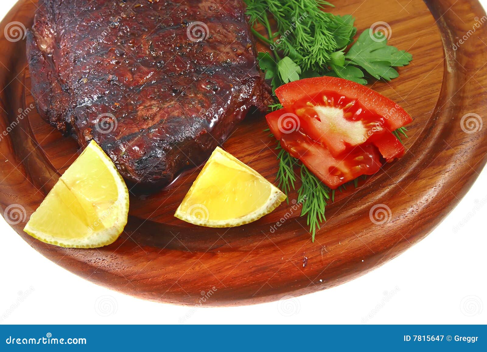 Grilled Beef on Wooden Plate Stock Image - Image of plate, isolated ...