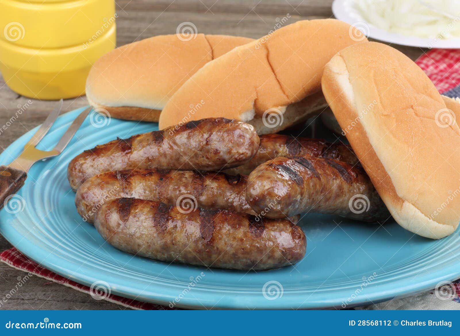 Grilled Brats stock photo. Image of brats, bread, barbecue - 28568112