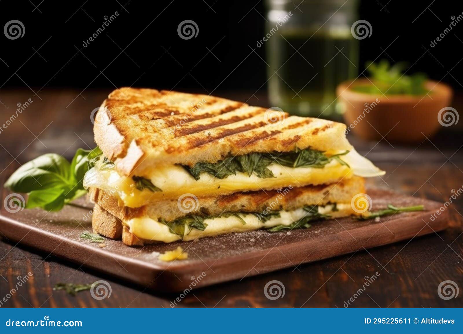 Grilled Brick-pressed Sandwich with Cheese Melting, Side View Stock ...