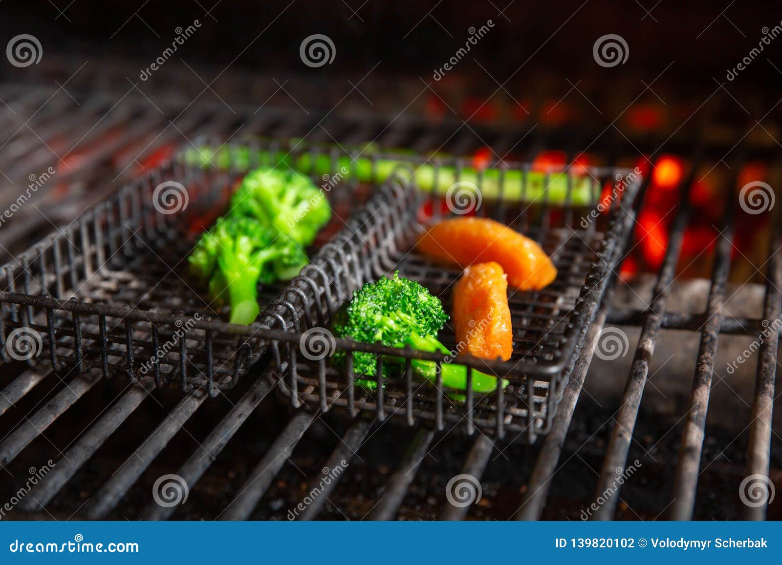 The Grilled Broccoli and Carrots on Fire Stock Photo - Image of green ...