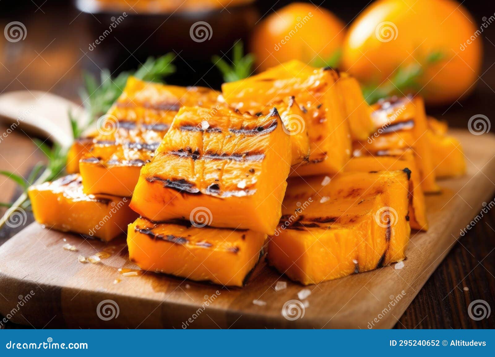 Grilled Butternut Squash Pieces on a Wooden Table Stock Photo - Image ...