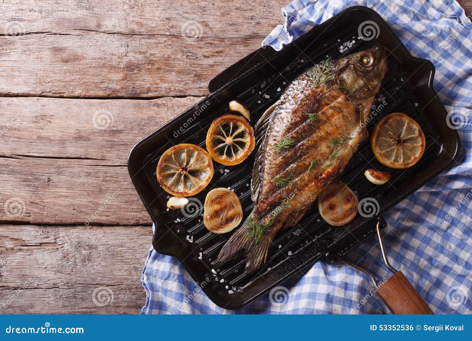 Grilled Carp with Lemon in a Grill Pan , Horizontal Top View Stock ...