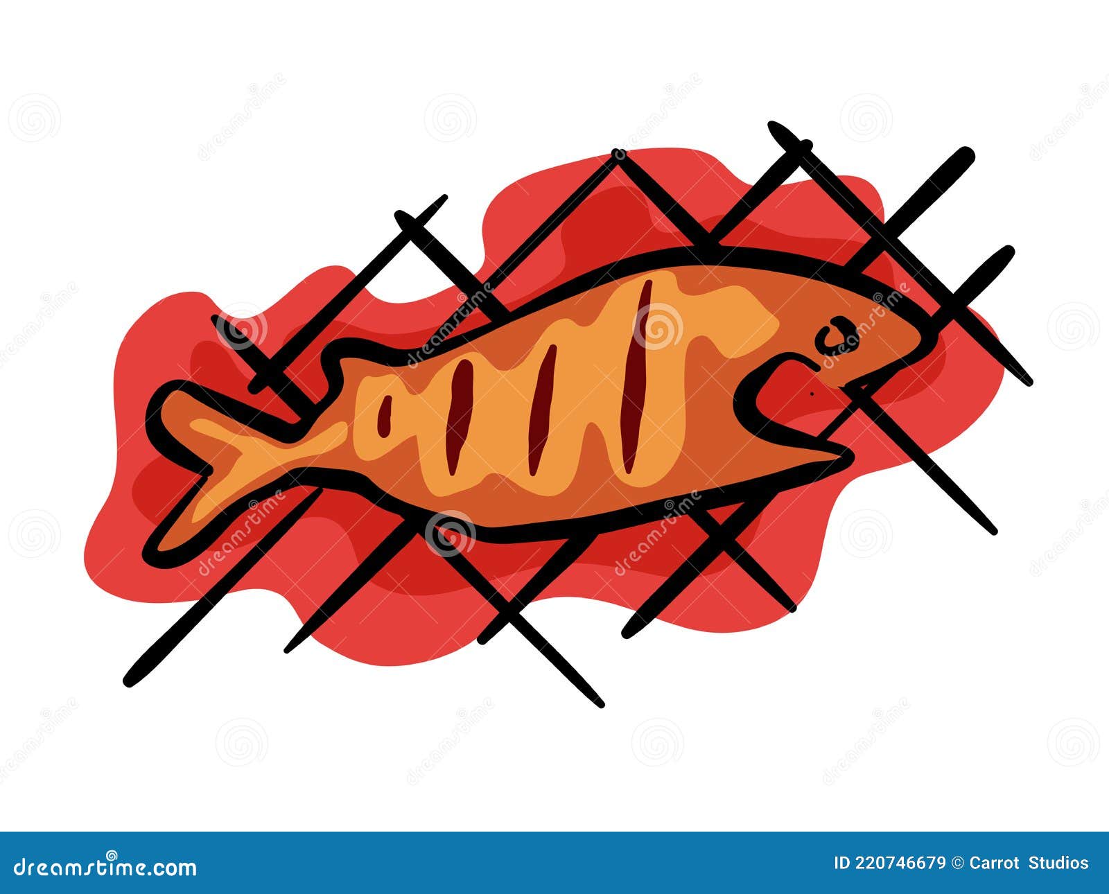 Grilled cartoon fish bbq stock vector. Illustration of summer - 220746679