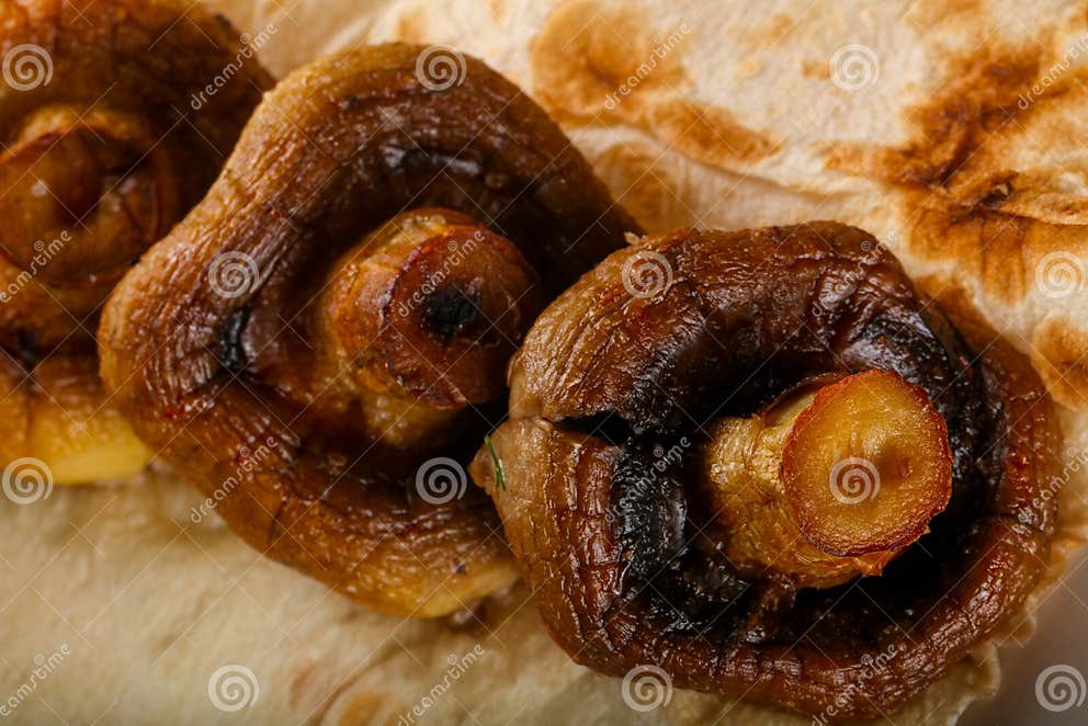 Grilled champignons stock image. Image of plant, grilled - 112181971