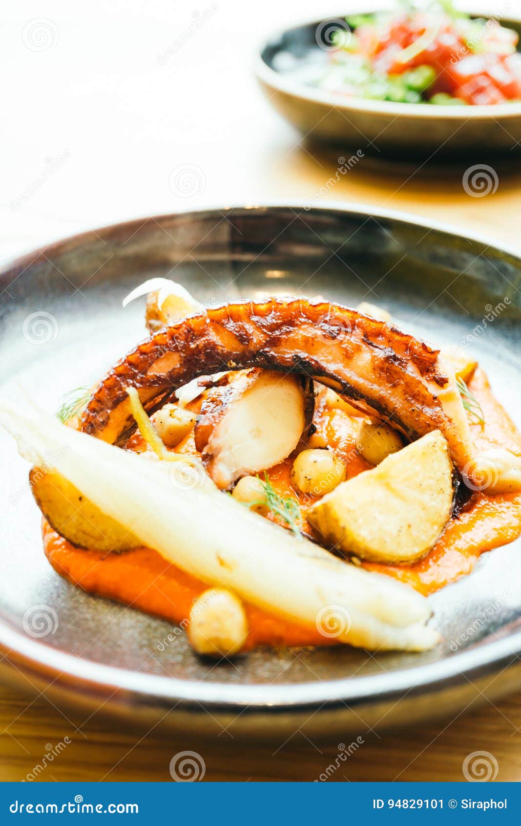 Grilled charred octopus stock image. Image of food, dish - 94829101
