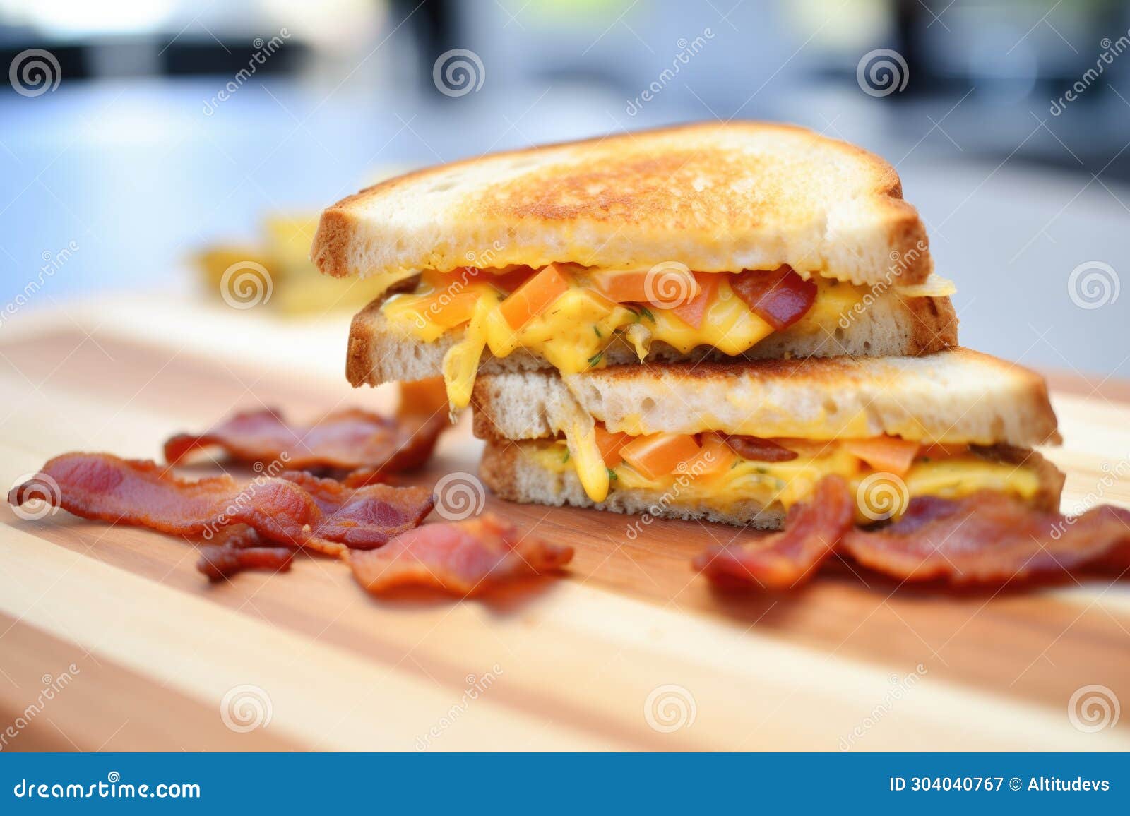Grilled Cheese with Bacon Strips Inside Stock Image - Image of melted ...