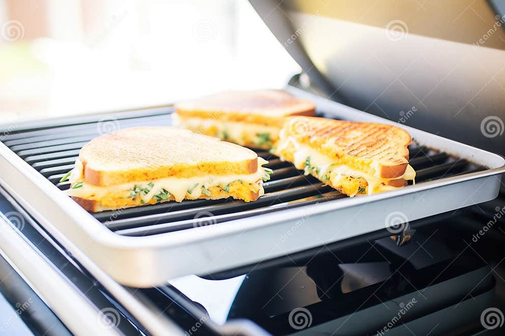 Grilled Cheese in a Panini Press Stock Image - Image of panini, press ...