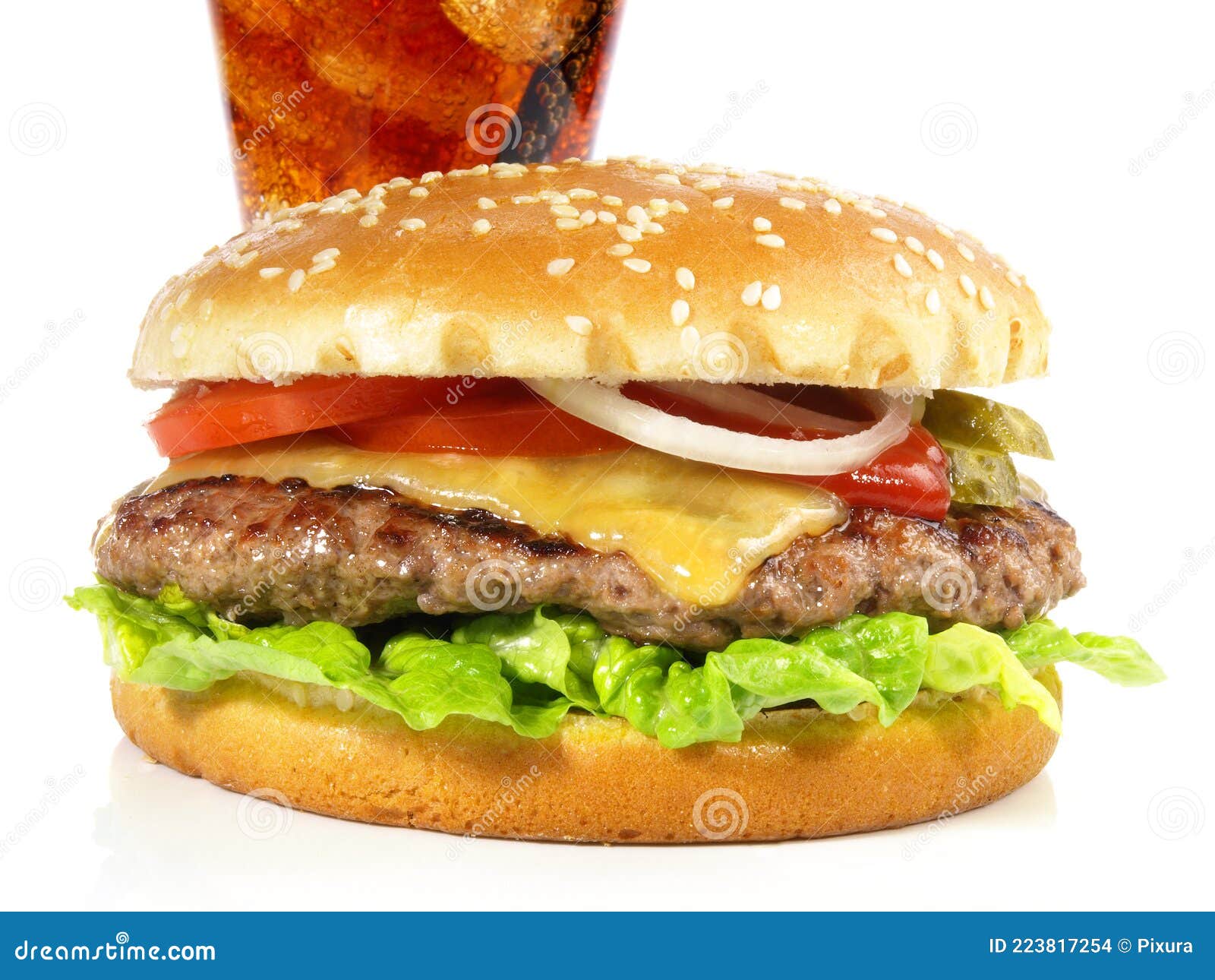 Grilled Cheeseburger with Cola, Isolated on White Background Stock ...