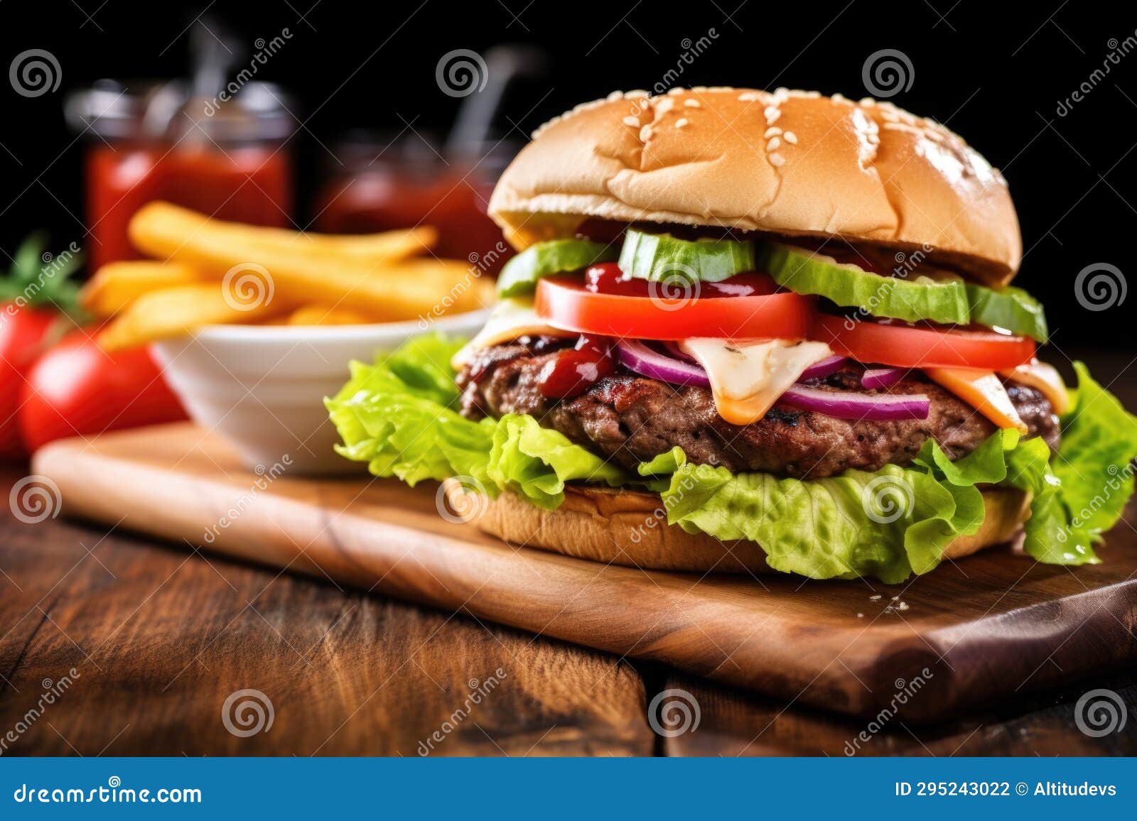 Grilled Cheeseburger with Lettuce, Tomato, and Bbq Sauce Stock Photo ...
