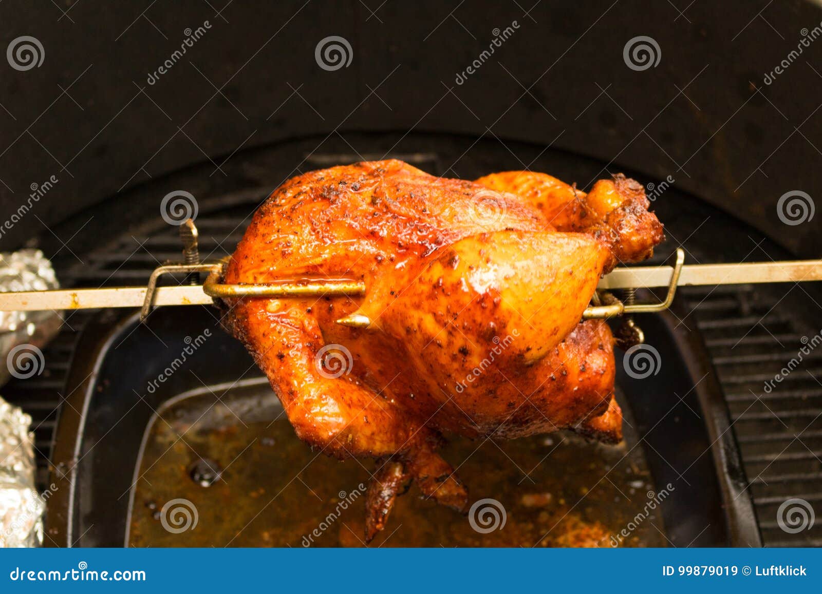 Grilled Chicken, Bbq, Over Open Flames in a Barbecue Stock Image ...