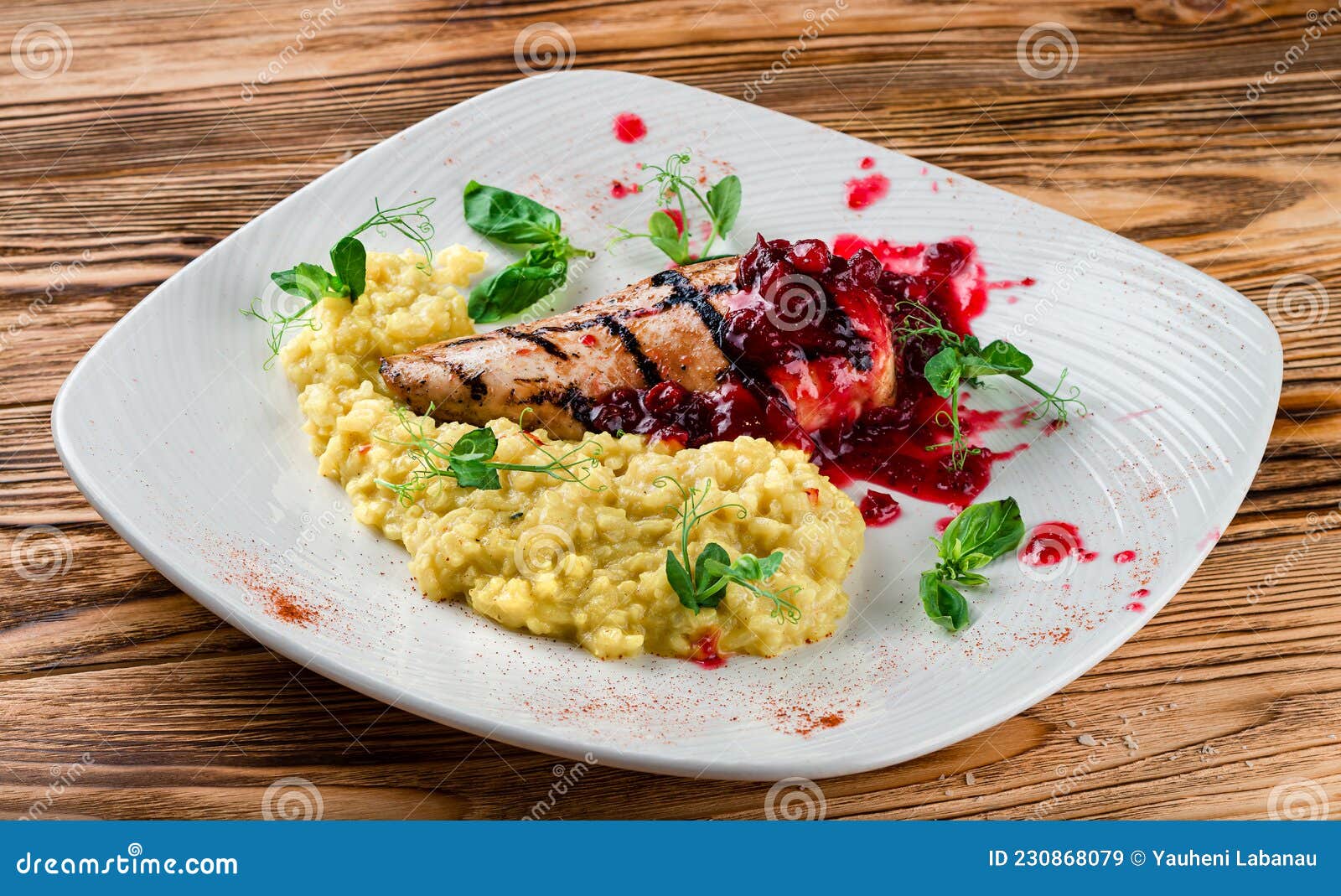 Grilled Chicken Breast Fillet Risotto Stock Image - Image of green ...