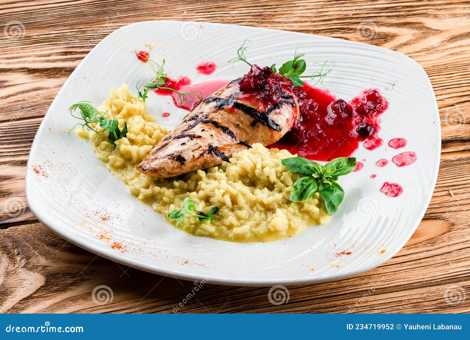 Grilled Chicken Breast Fillet Risotto Stock Photo - Image of gourmet ...
