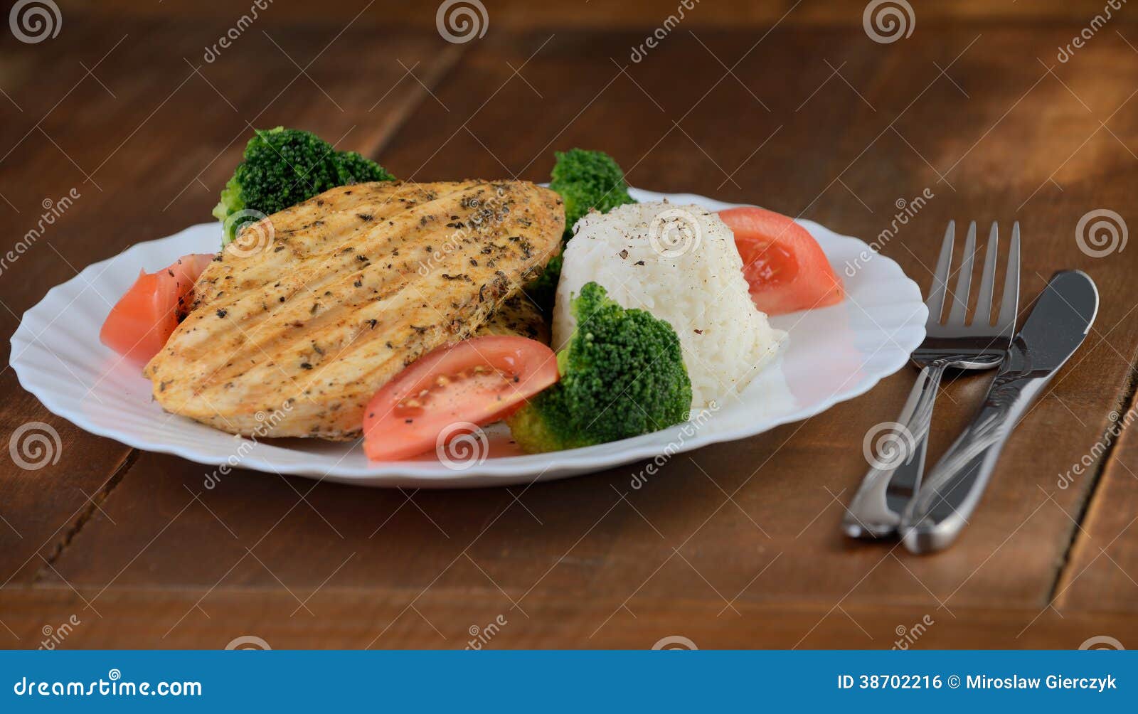 Grilled Chicken Breast with Rice and Vegetables Stock Photo - Image of ...