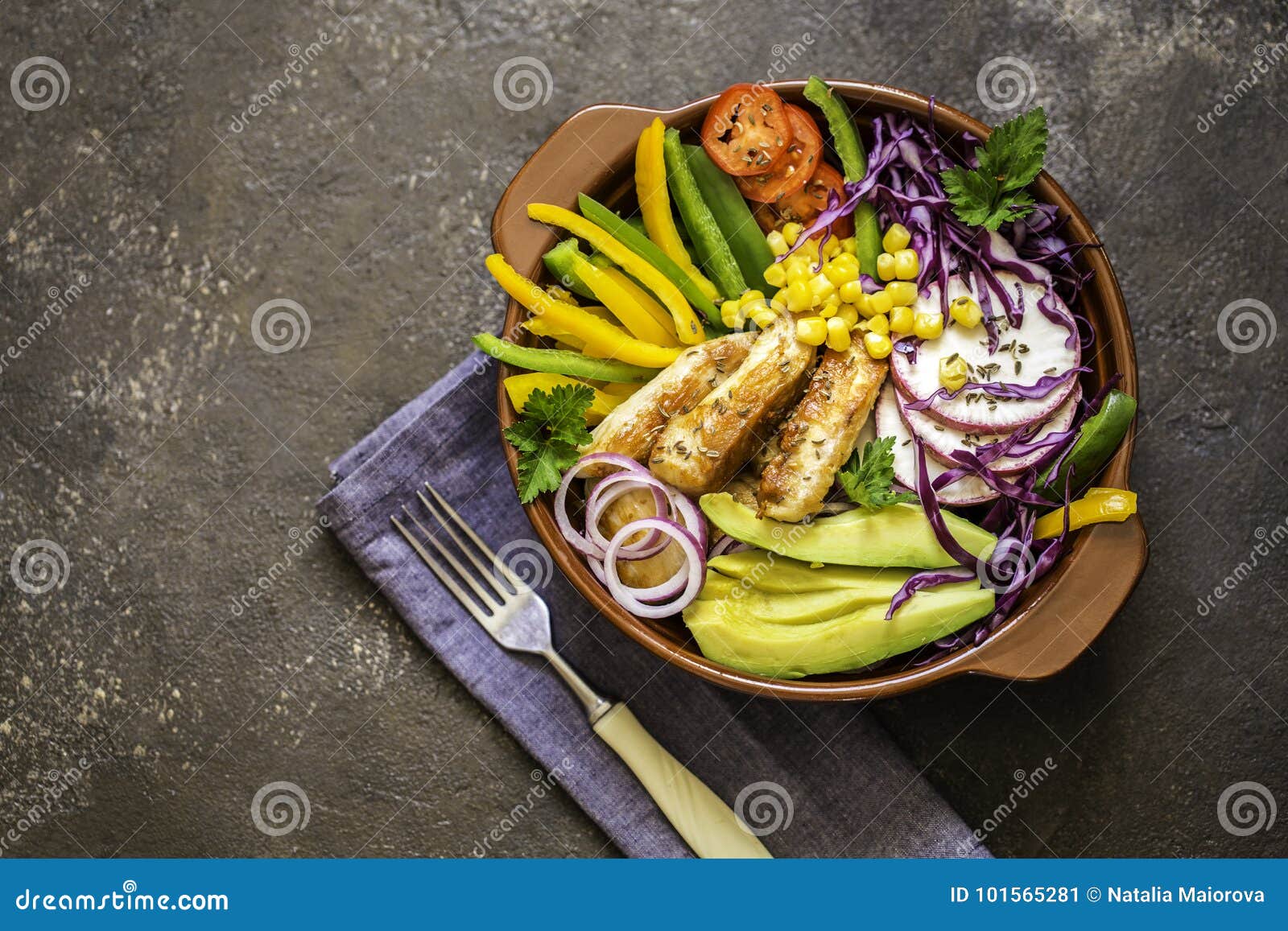 Grilled Chicken, Buddha Bowl Stock Image - Image of food, kitchen ...