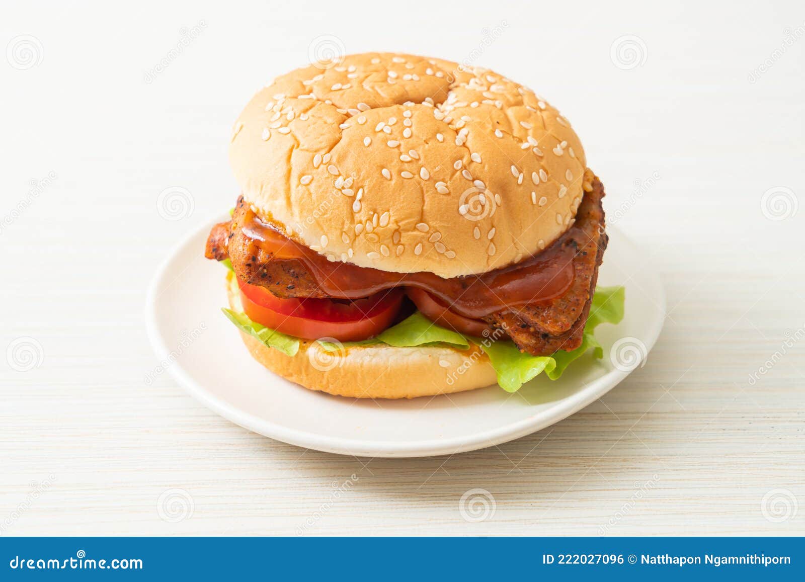Grilled Chicken Burger with Sauce on Plate Stock Photo - Image of ...