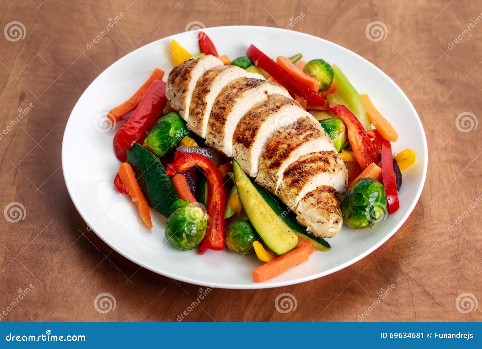 Grilled Chicken Fillet, Breast with Cooked Vegetable on Plates. Stock ...