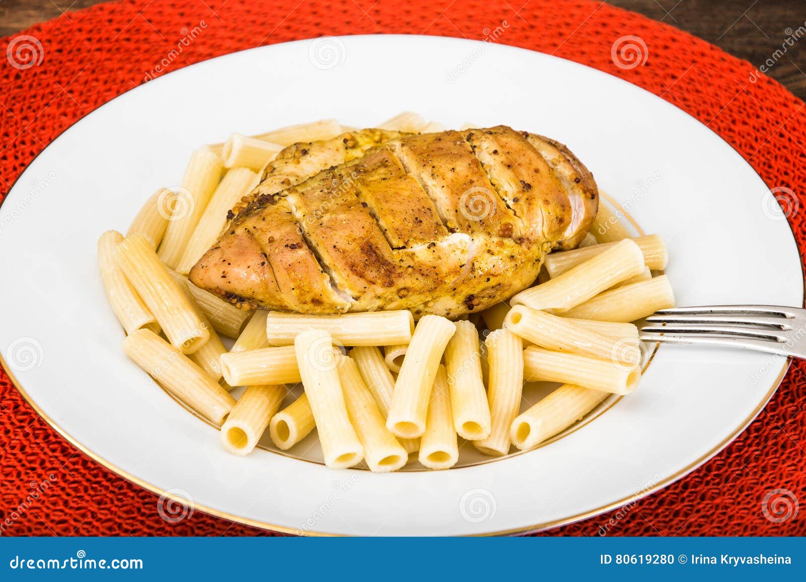 Grilled Chicken Fillet with Pasta Stock Photo - Image of bows, fried ...