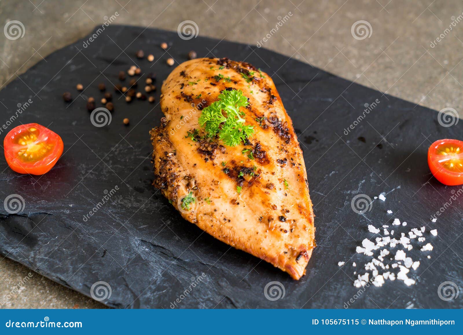 Grilled chicken steak stock image. Image of cooked, meat - 105675115