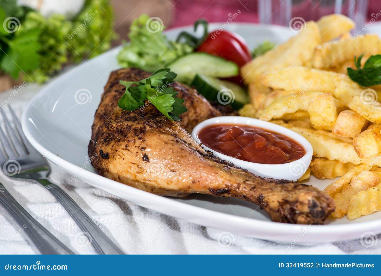 Grilled Chicken Legs with Chips Stock Photo - Image of snack, poultry ...