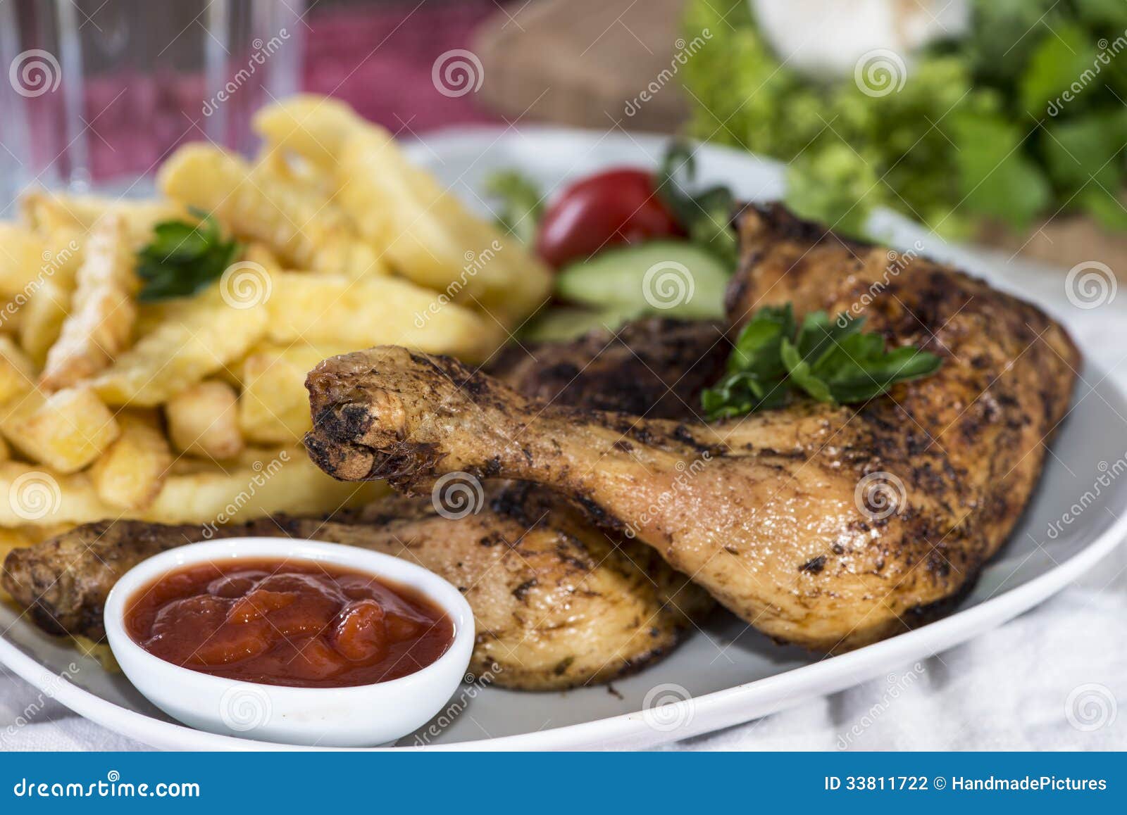 Grilled Chicken Legs with Chips Stock Photo - Image of fries, closeup ...