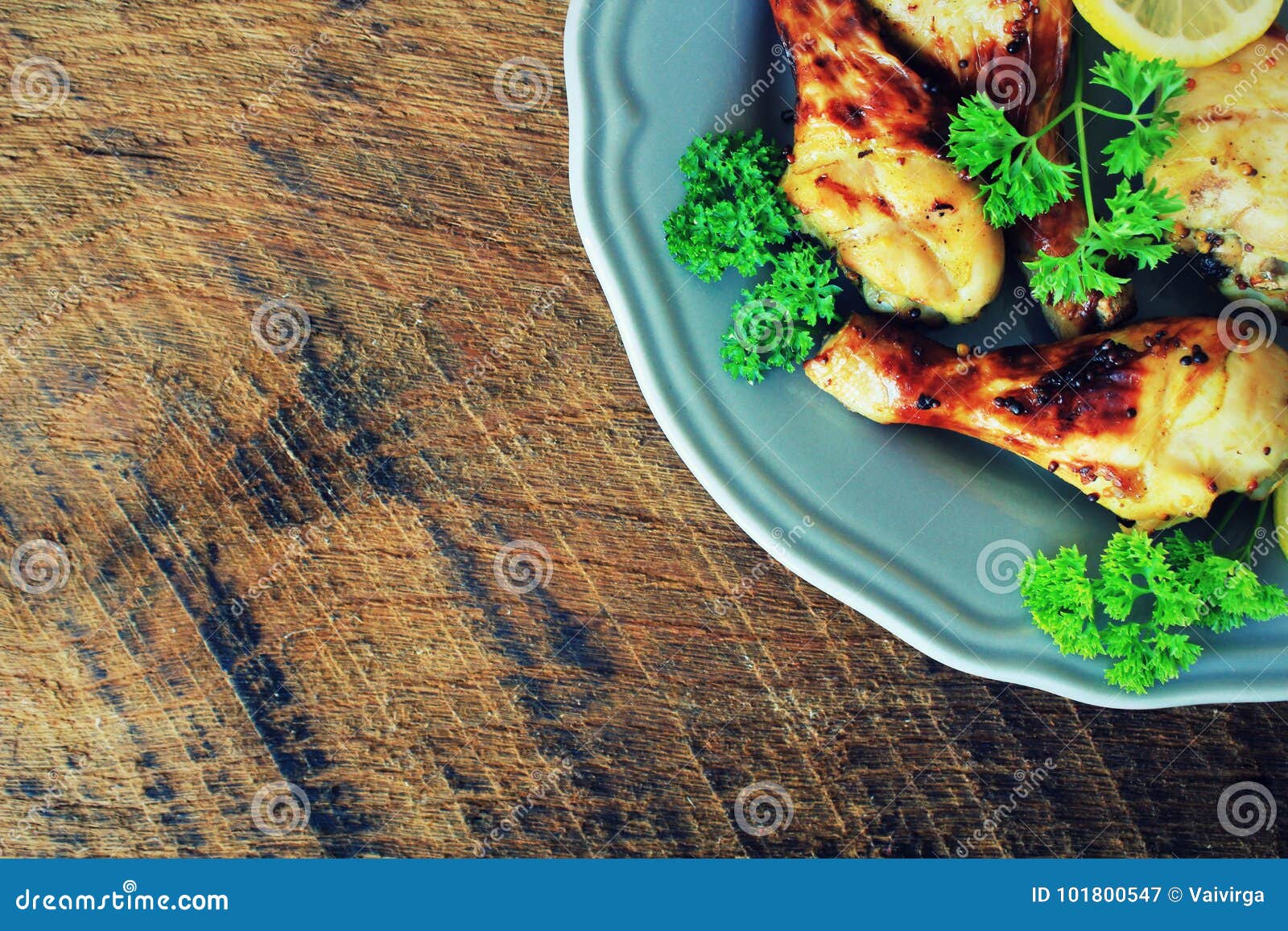Grilled Chicken Legs with Mustard on Plate. Rustic Dinner Background ...