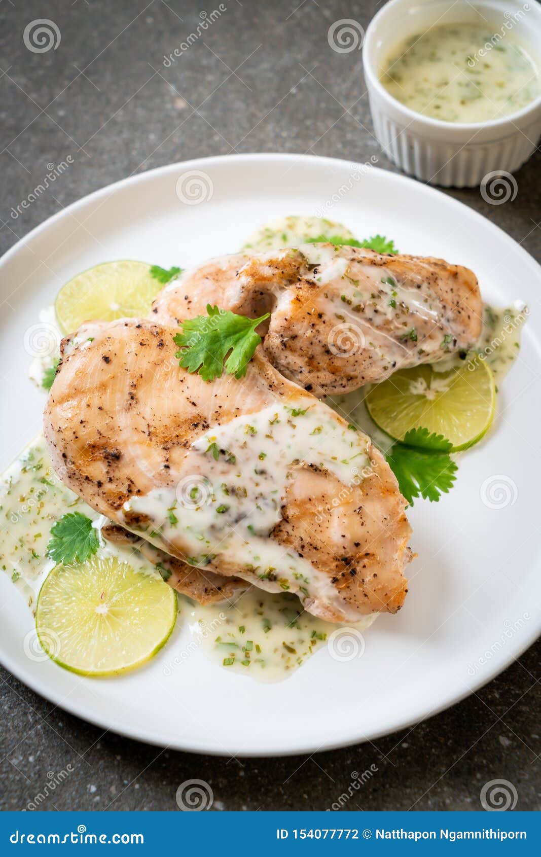 Grilled Chicken with Lemon Lime Sauce Stock Photo - Image of baked ...