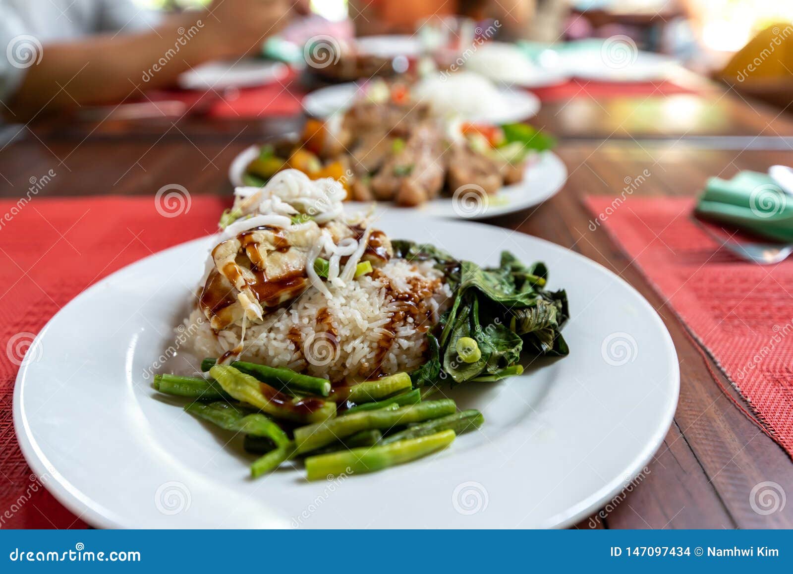 Grilled chicken with Rice stock photo. Image of vegetables - 147097434