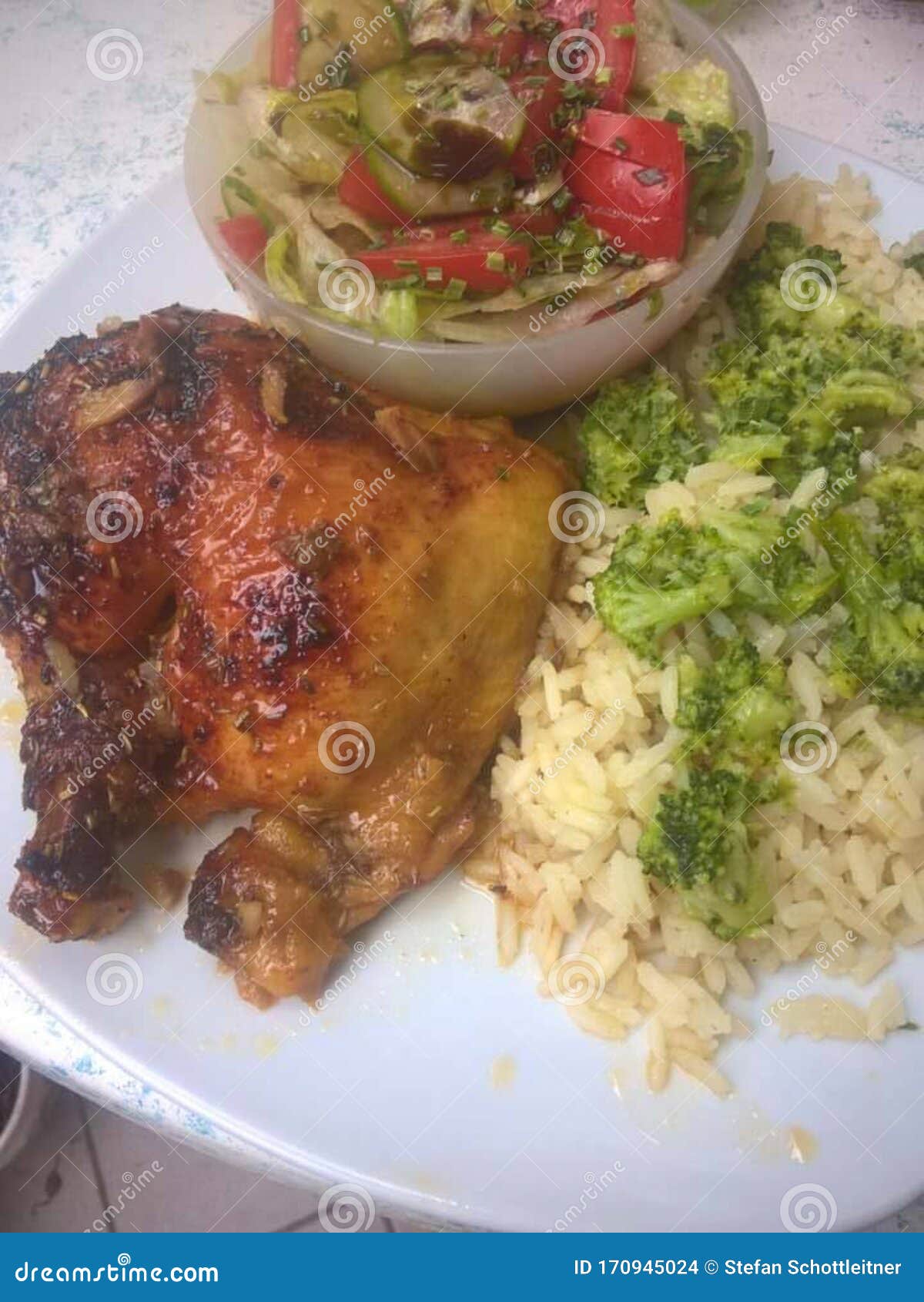 Grilled Chicken with Rice and Salad Stock Photo - Image of cuisine ...