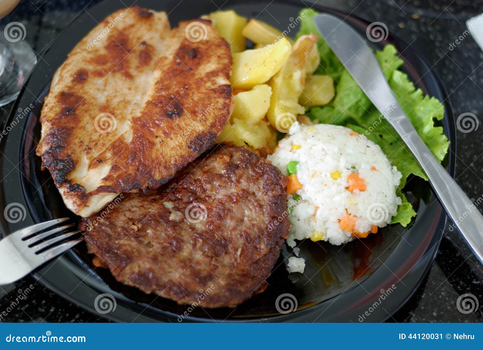 Grilled Chicken Steak and Burger Stock Image - Image of burger, grill ...