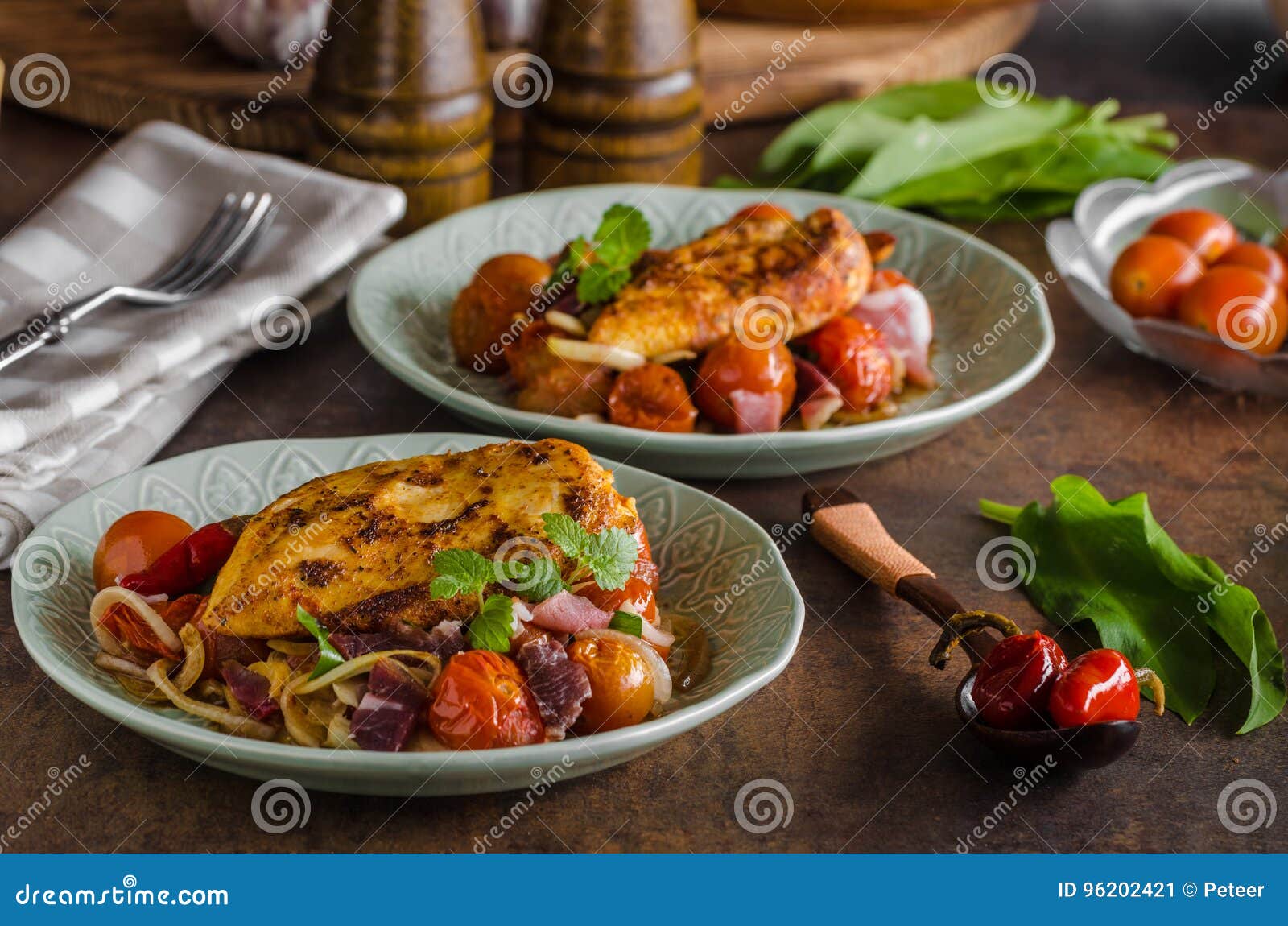 Grilled Chicken Steak with Roasted Vegetable Stock Image - Image of ...
