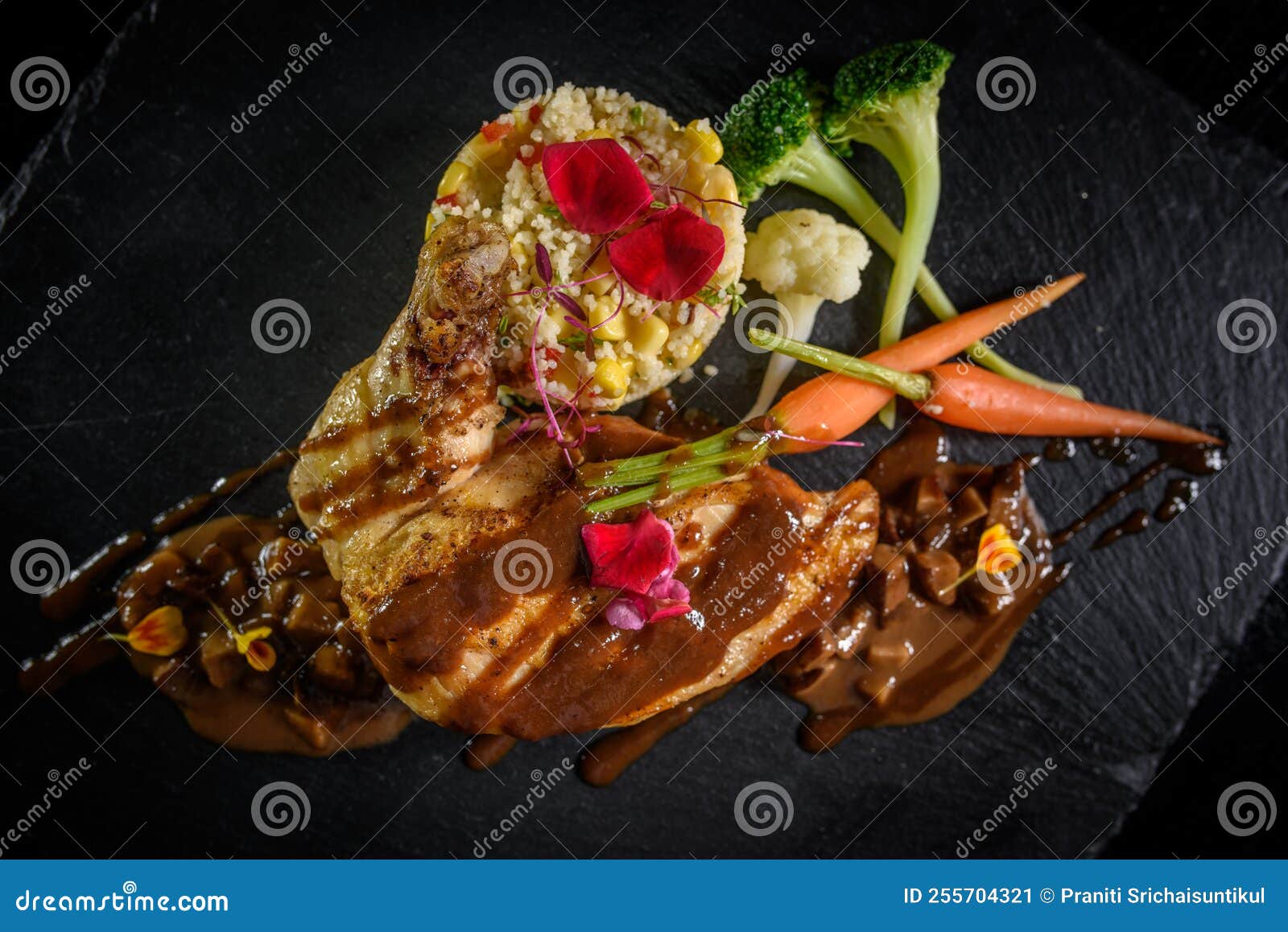 Grilled Chicken Steak and Vegetables with Rice Stock Image - Image of ...