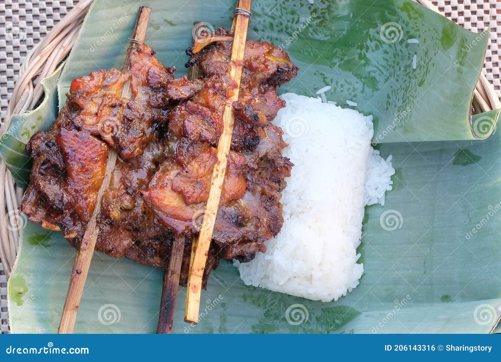 Grilled Chicken and Sticky Rice Stock Photo - Image of lunch ...