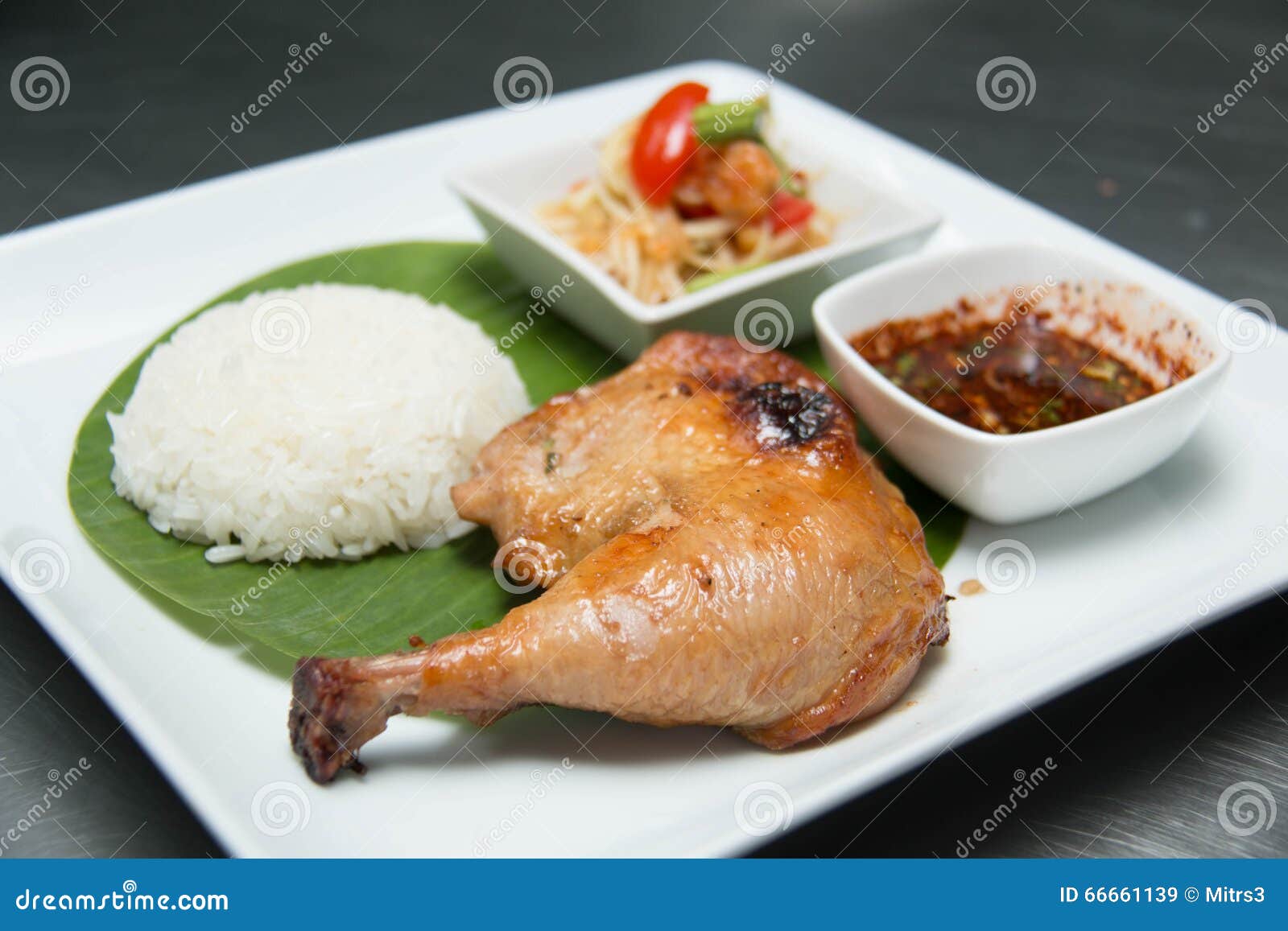 Grilled Chicken with Sticky Rice Stock Image - Image of chicken ...