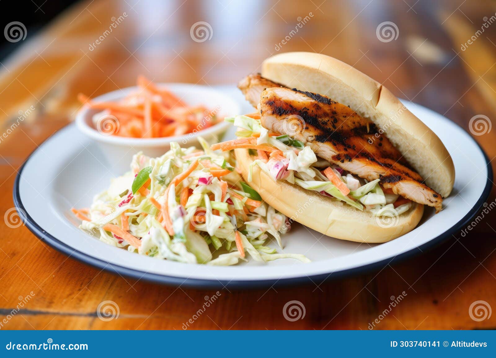 Grilled Chicken Sub with Grill Marks, Side of Coleslaw Stock Image ...