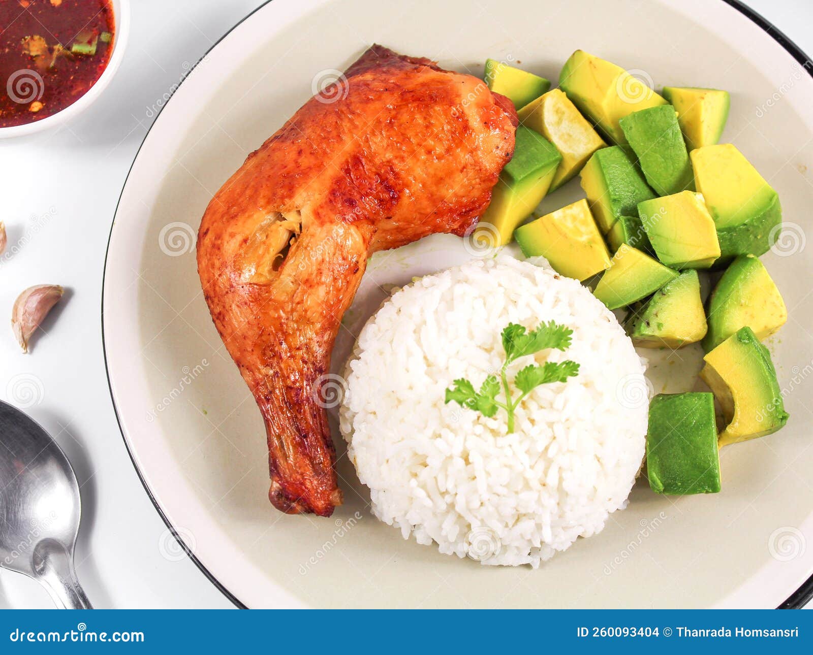 Grilled Chicken with Avocado and Rice. Stock Photo - Image of appetizer ...