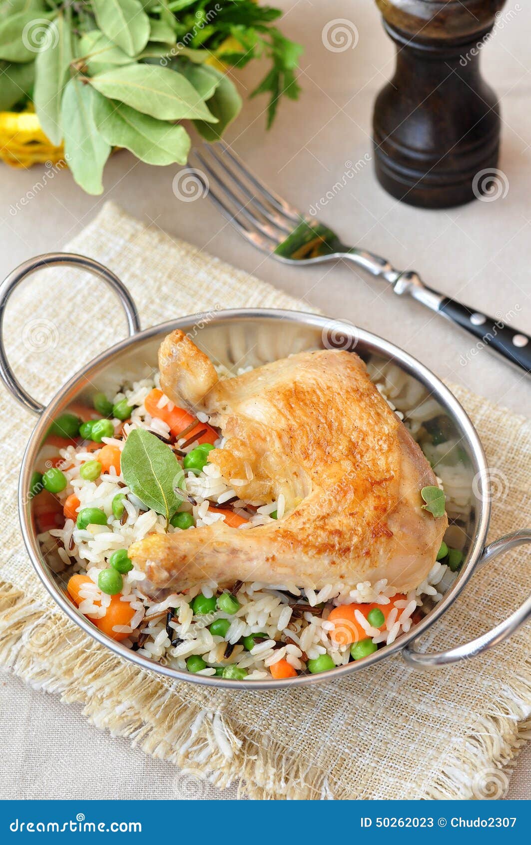 Grilled Chicken with Wild Rice, Pea and Carrot Stock Image - Image of ...