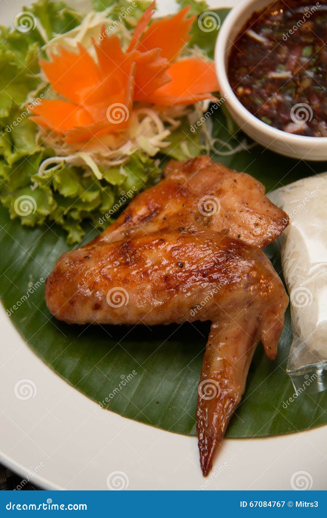 Grilled Chicken Wing and Sticky Rice Stock Image - Image of asian, rice ...