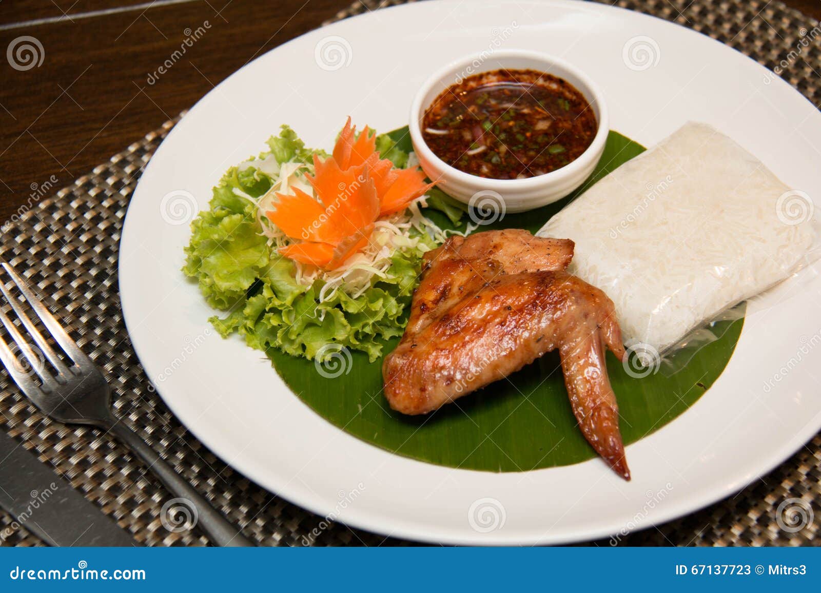 Grilled Chicken Wing and Sticky Rice Stock Image - Image of chicken ...