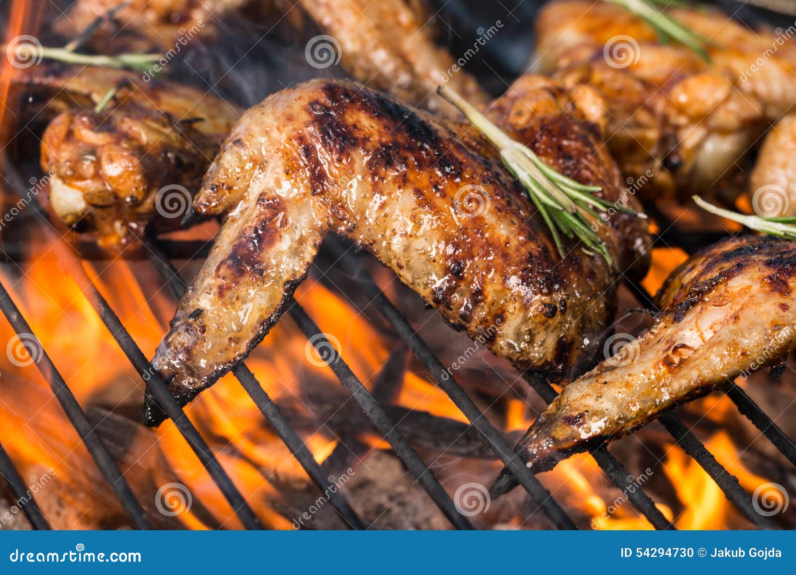 Grilled Chicken Wings on Fire Stock Photo - Image of blazing, bacon ...